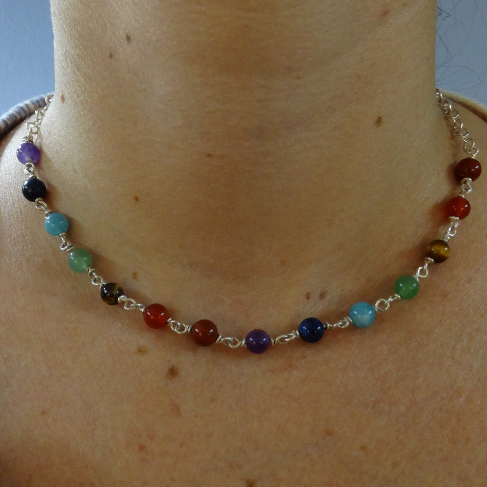 Collar 7 chakras 6 mm y plata 1ª Ley